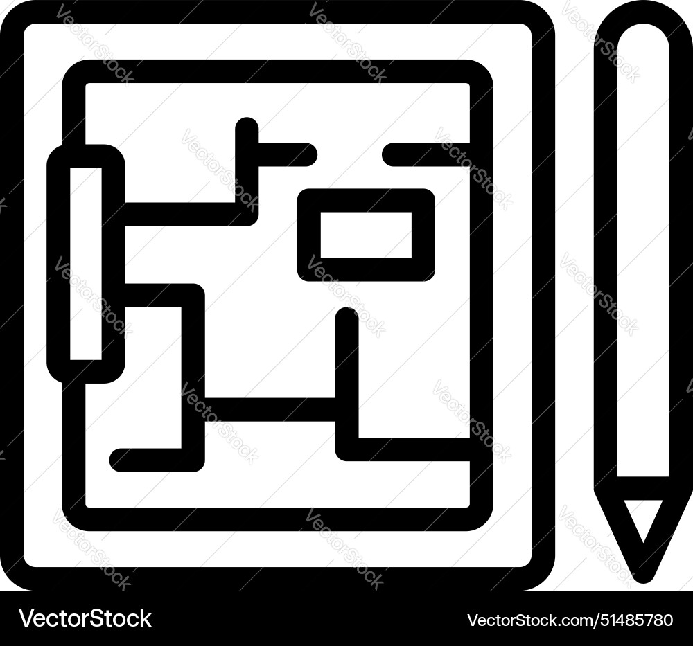 Labyrinth puzzle icon with pencil Royalty Free Vector Image
