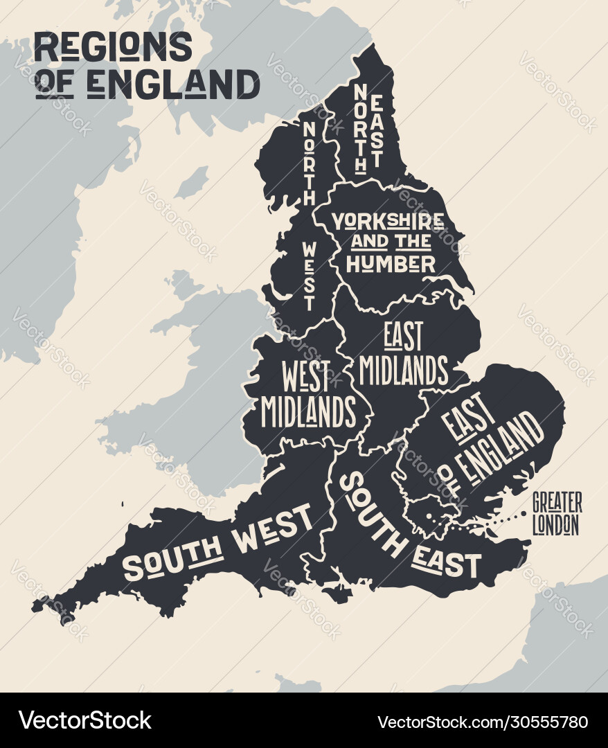 Poster map regions england Royalty Free Vector Image