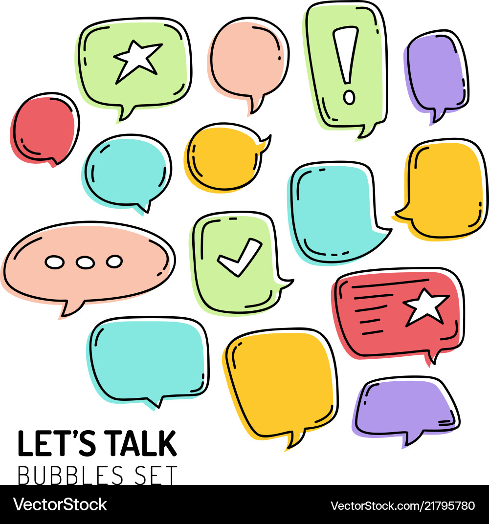 Speech bubble talk traditional doodle icons Vector Image
