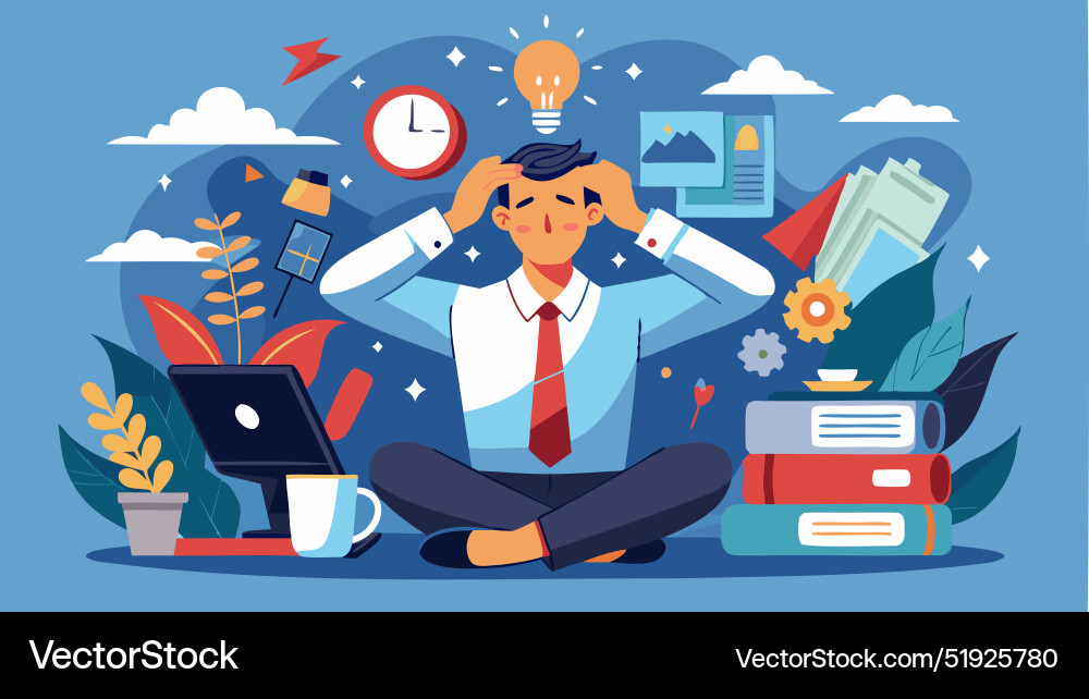 Stressed employee with work burnout Royalty Free Vector