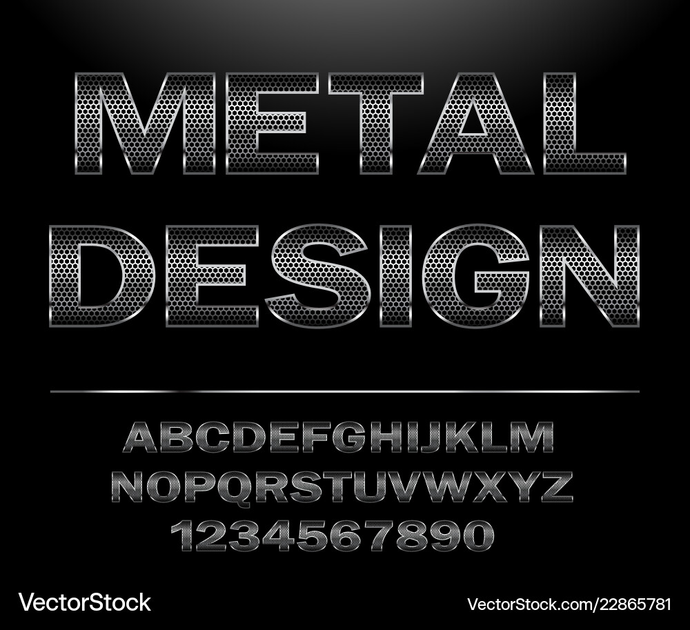 Chrome steel grid font design for typography Vector Image