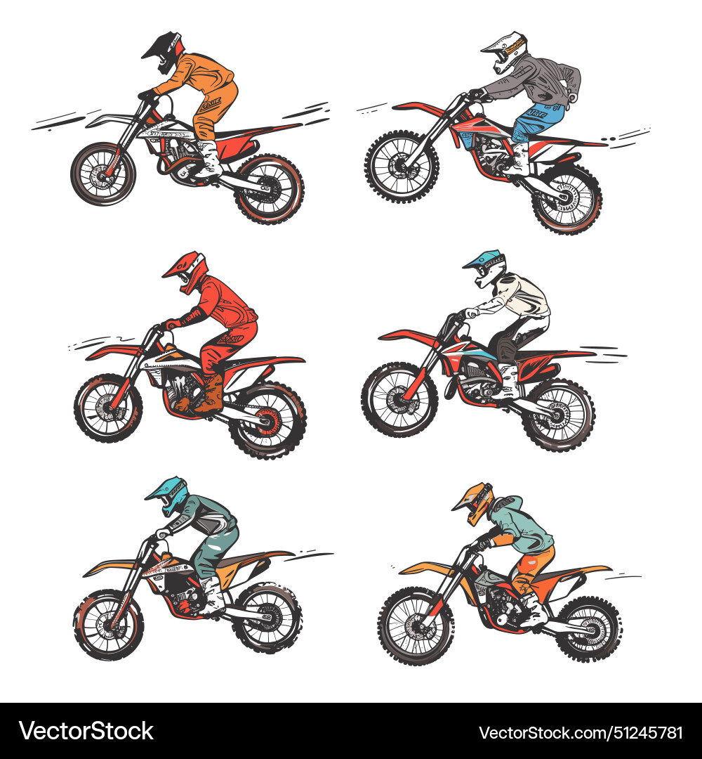 Motocross Fahrer verschiedene dynamische Posen Vektorbild