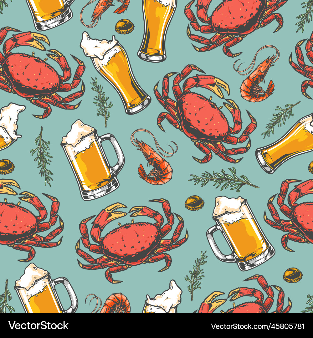 Seafood bar pattern seamless colorful Royalty Free Vector