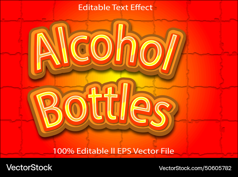 Alcohol bottles editable text effect Royalty Free Vector