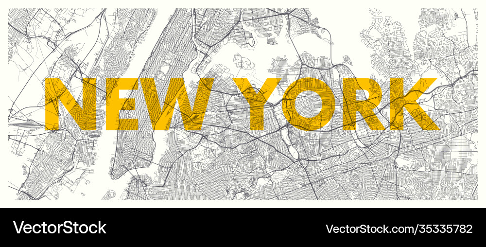 City map new york detailed road plan widescreen Vector Image