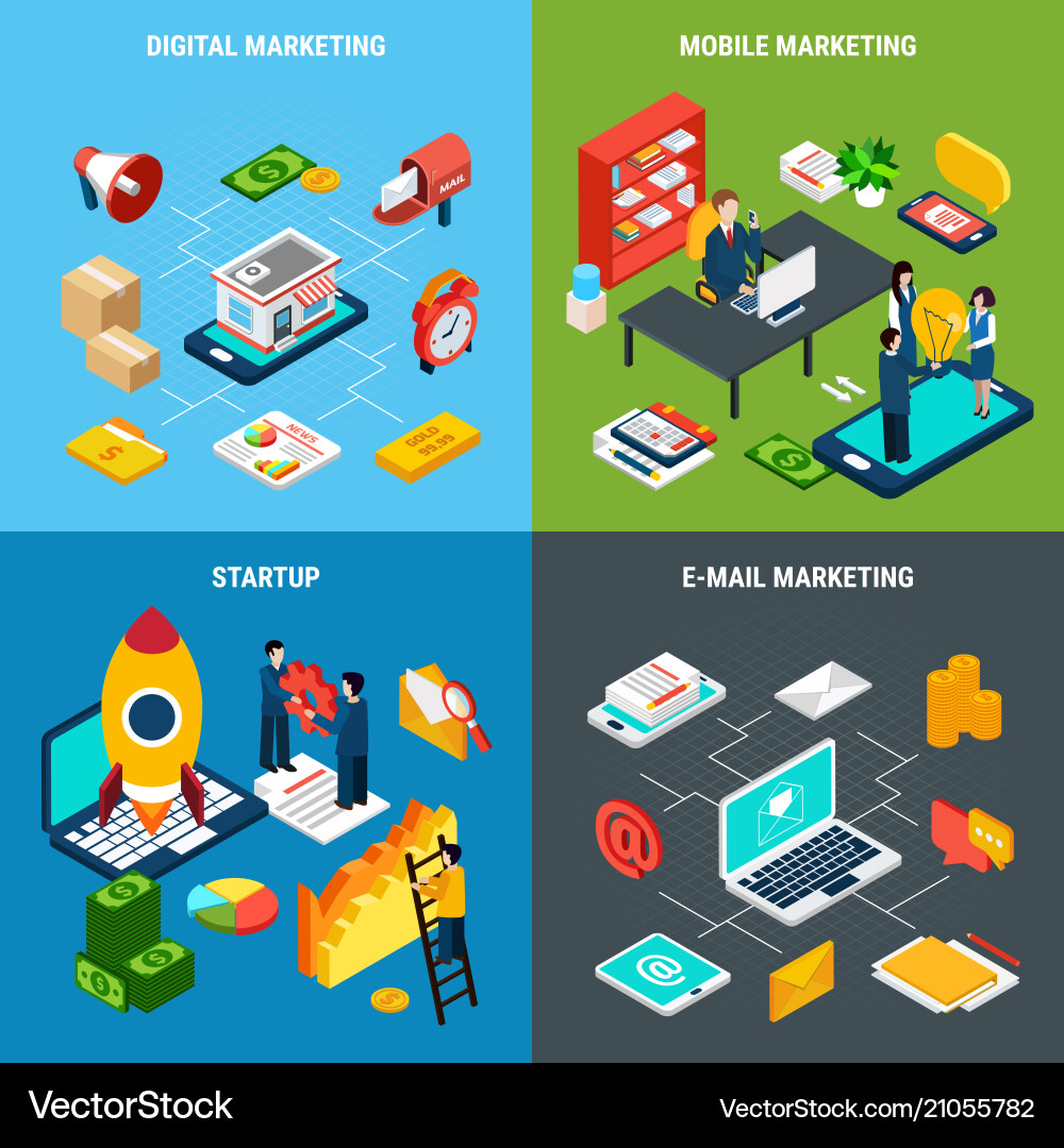 Digital marketing 2x2 isometric concept Royalty Free Vector