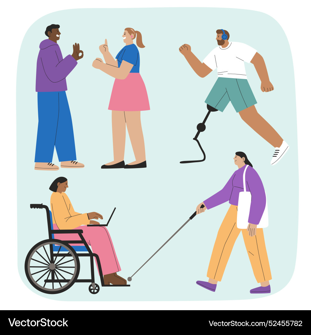 Hand drawn people with disabilities Royalty Free Vector