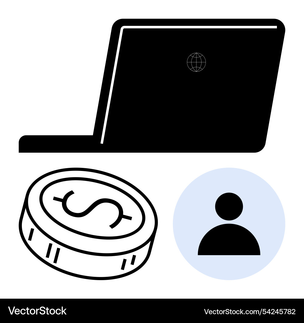 Laptop dollar coin and user icon representing Vector Image