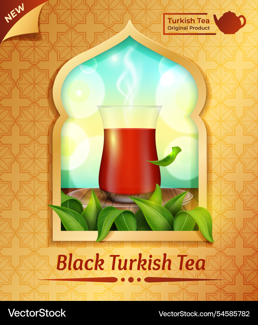 Realistic detailed 3d black turkish tea original Vector Image