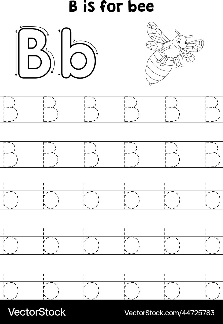 Bee animal tracing letter abc coloring page b Vector Image