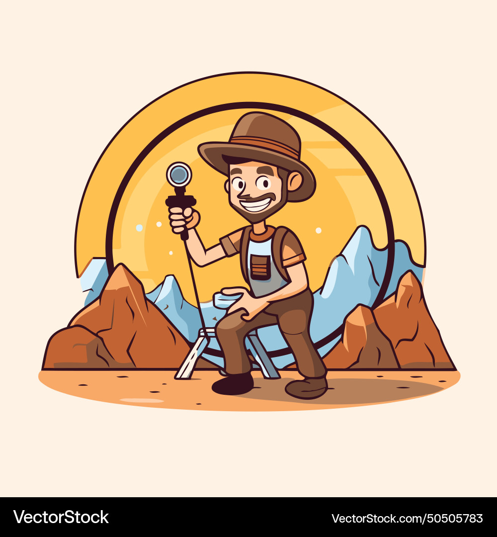 Cartoon explorer with map and binoculars Vector Image
