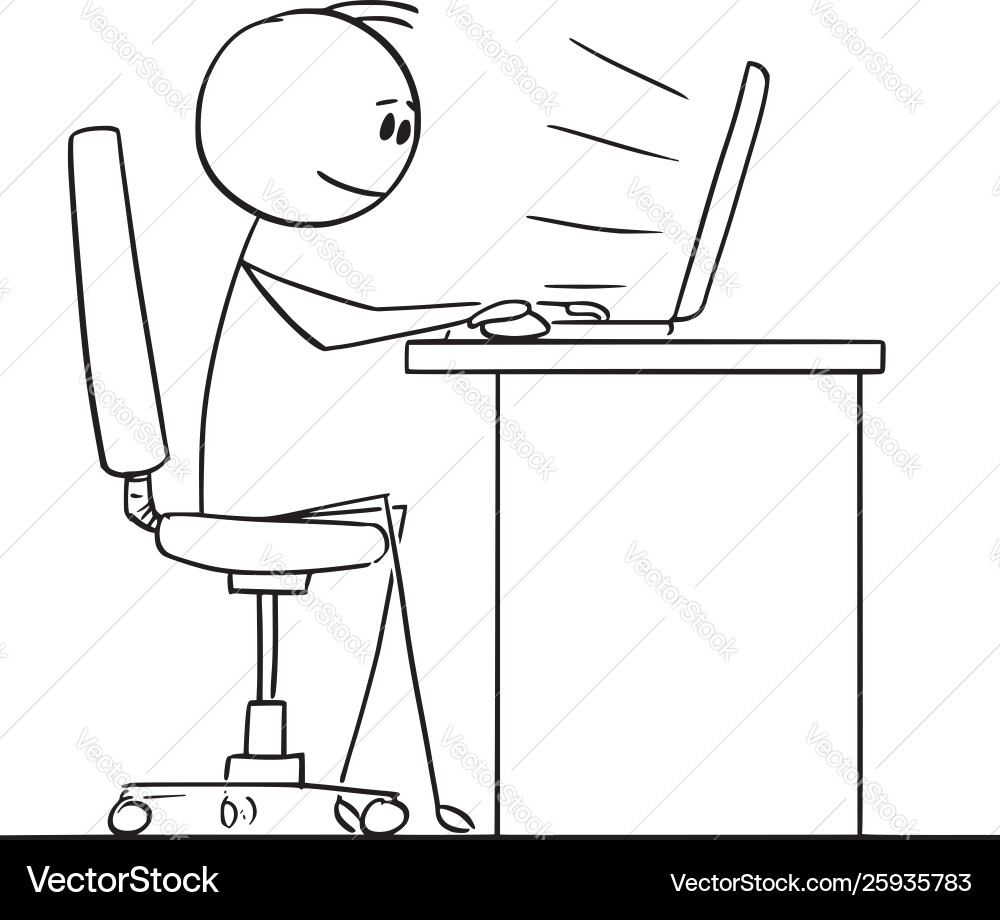Cartoon man or businessman working typing Vector Image