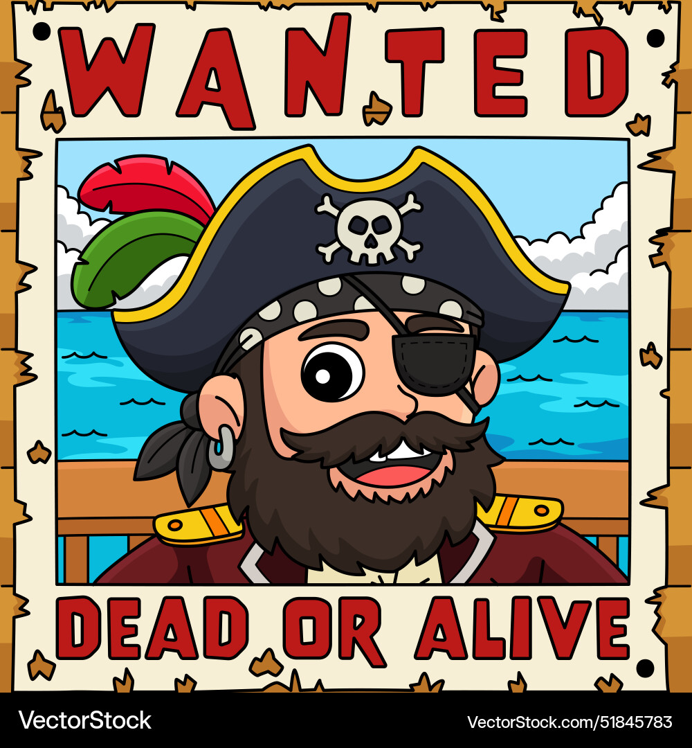 Pirate wanted poster colored cartoon Royalty Free Vector