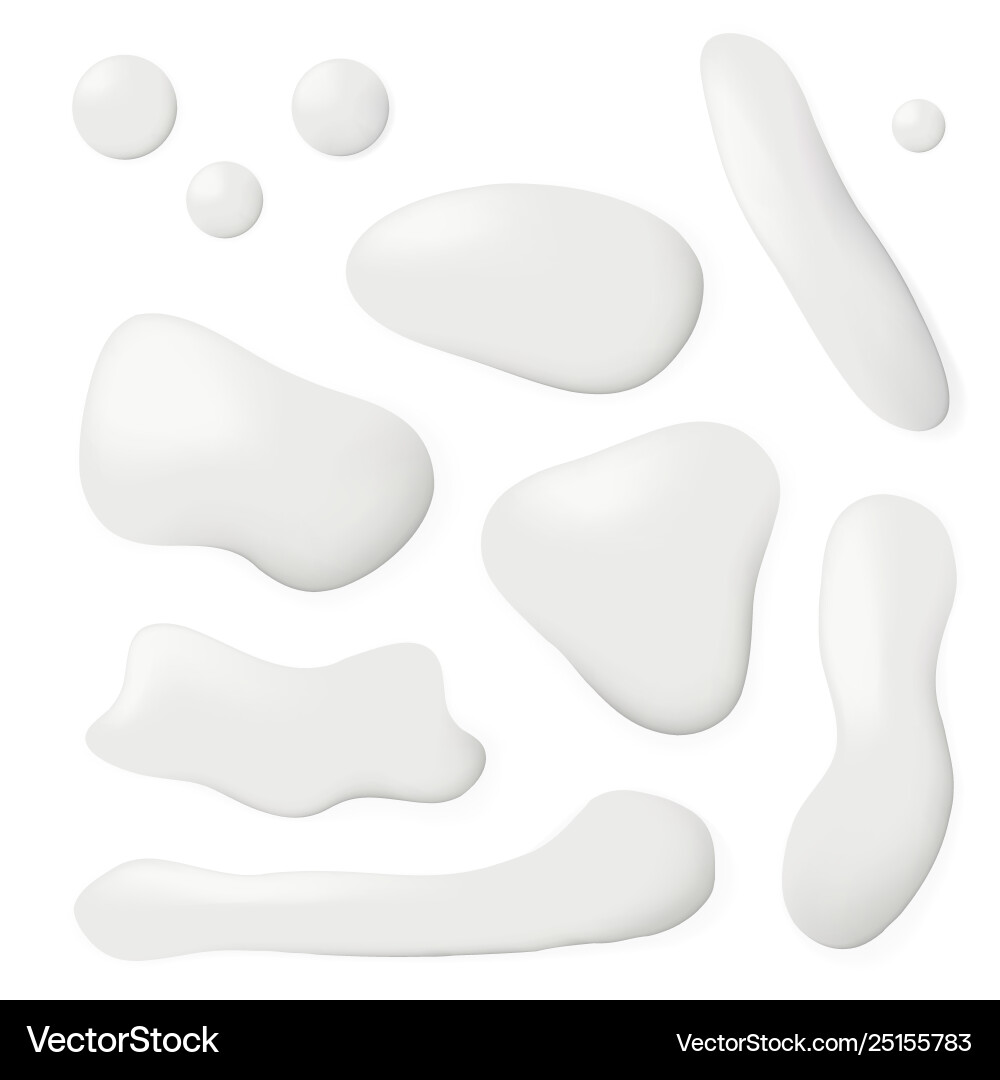Realistic spilled milk puddle drips set on white Vector Image