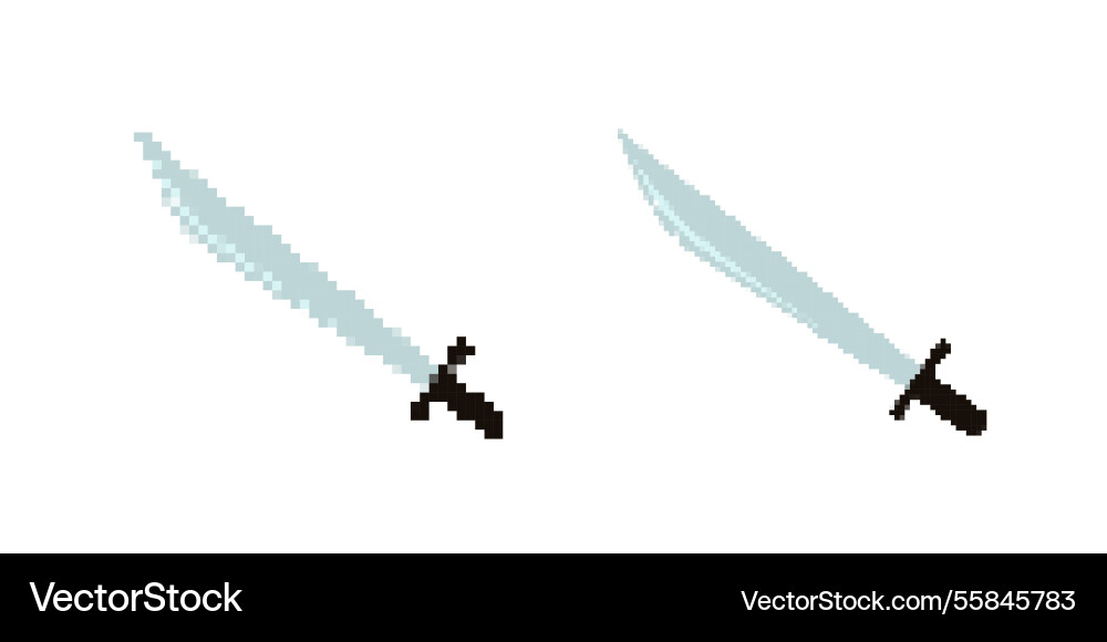 Two pixelated swords with black handles displayed Vector Image