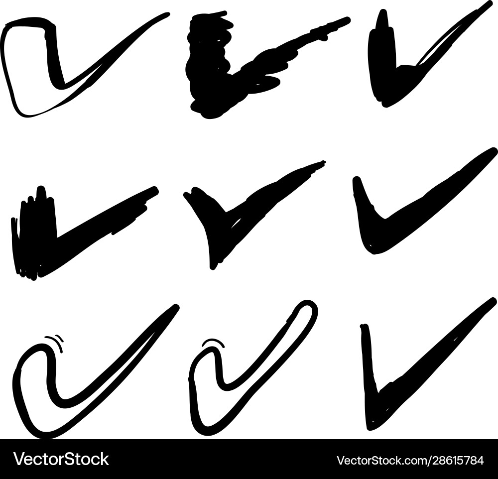 Hand drawn check mark icon set in cartoon doodle Vector Image