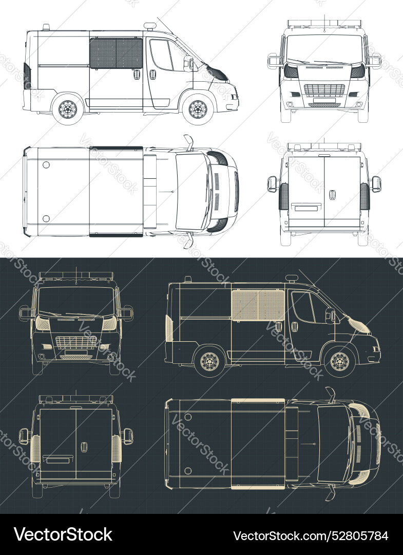 Police van technical drawings Royalty Free Vector Image
