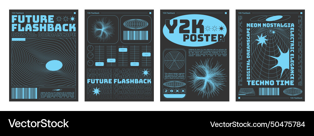 Y2k style poster design template set Royalty Free Vector