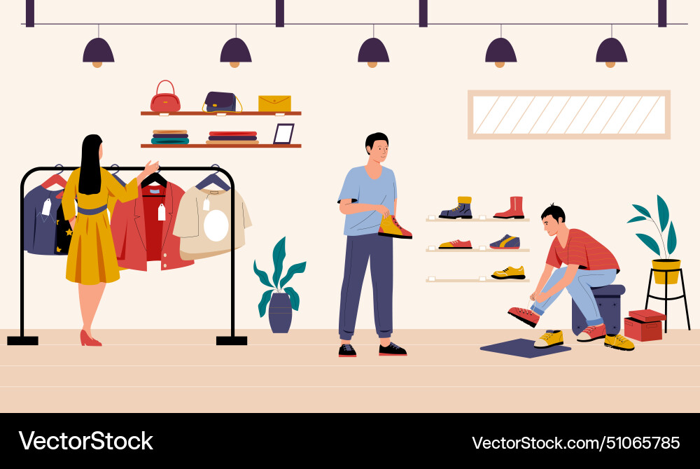 Clothing shop assistant bringing sneakers Vector Image