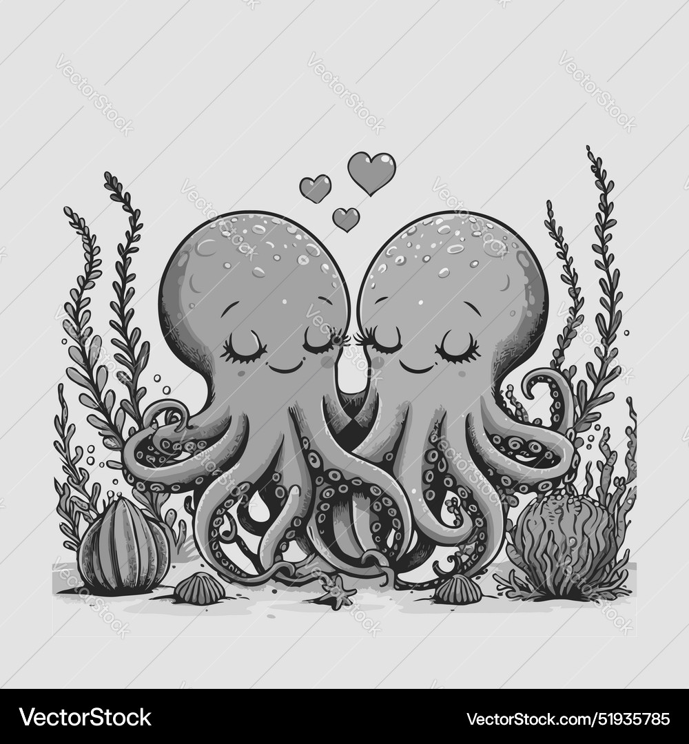 Cute octopus love stock Royalty Free Vector Image