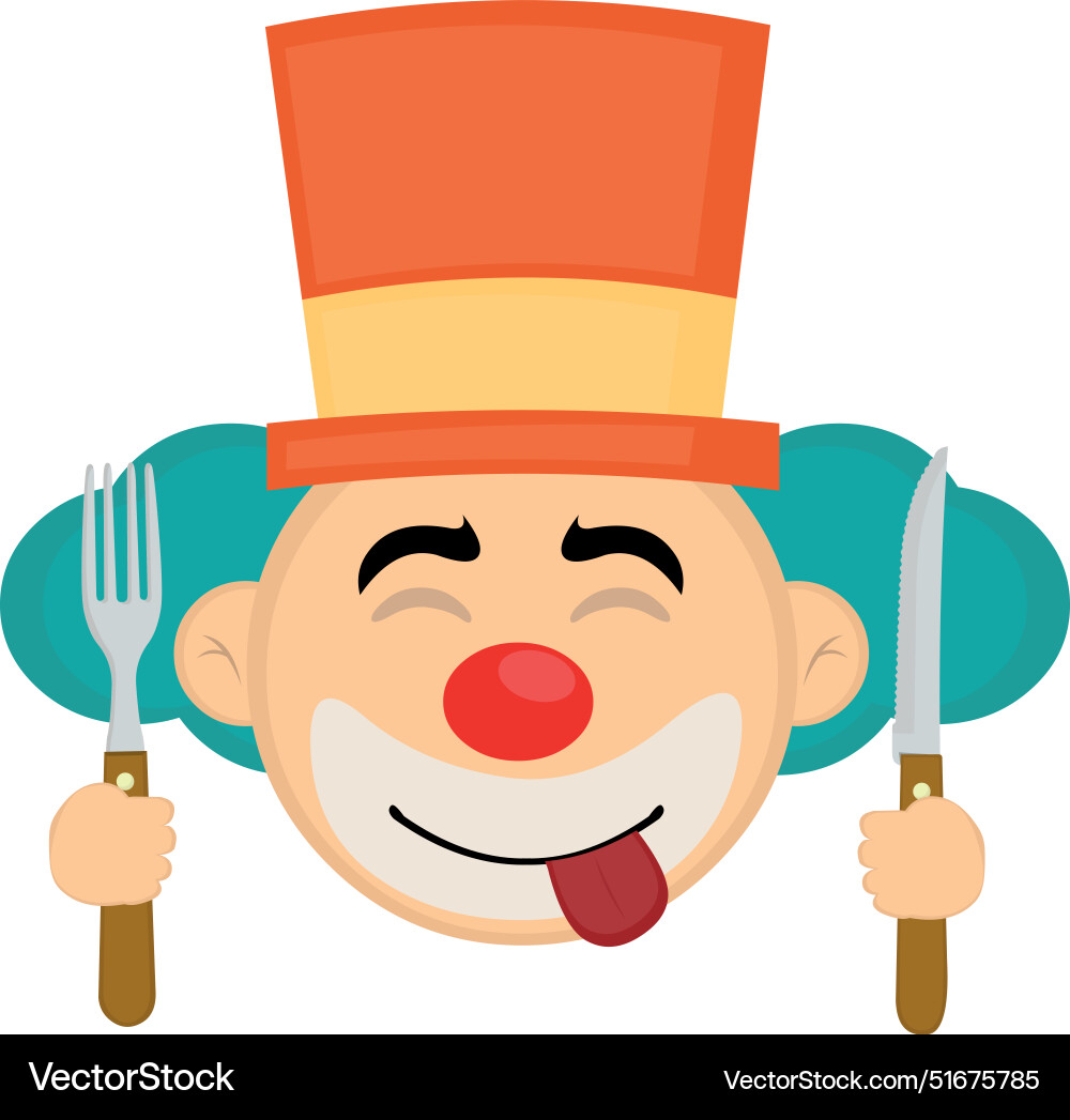 Head clown yummy expression knife and fork Vector Image