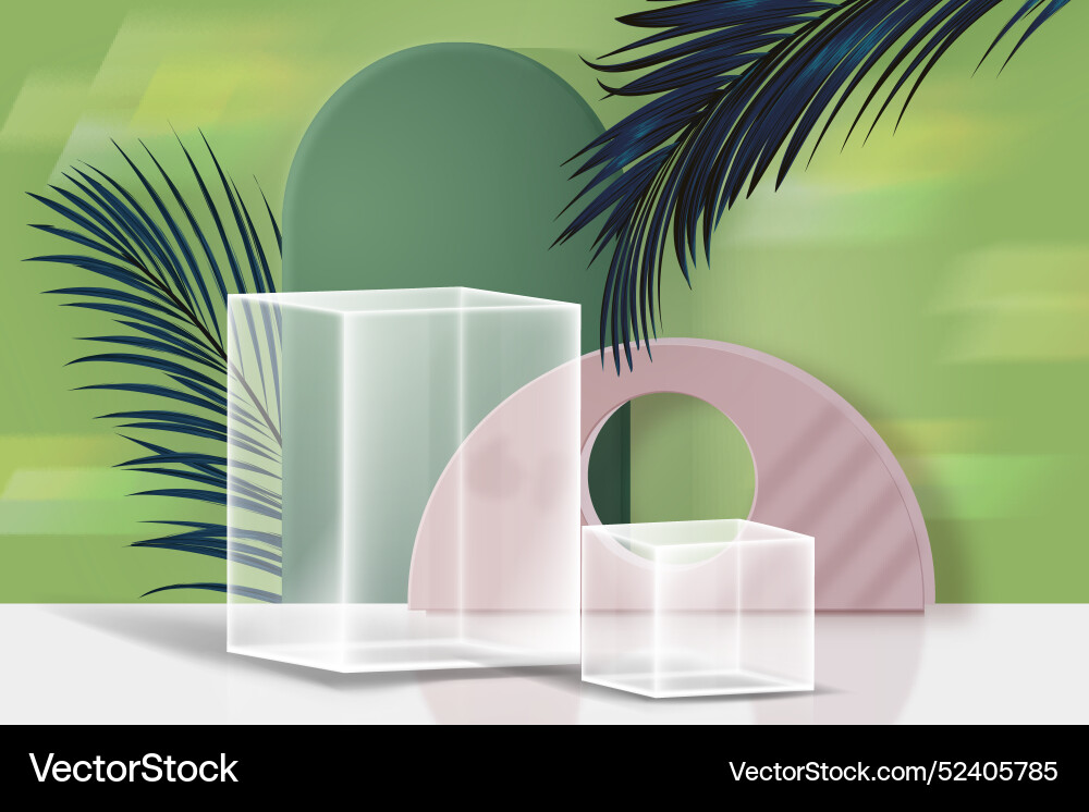 Realistic podium with transparent boxes background