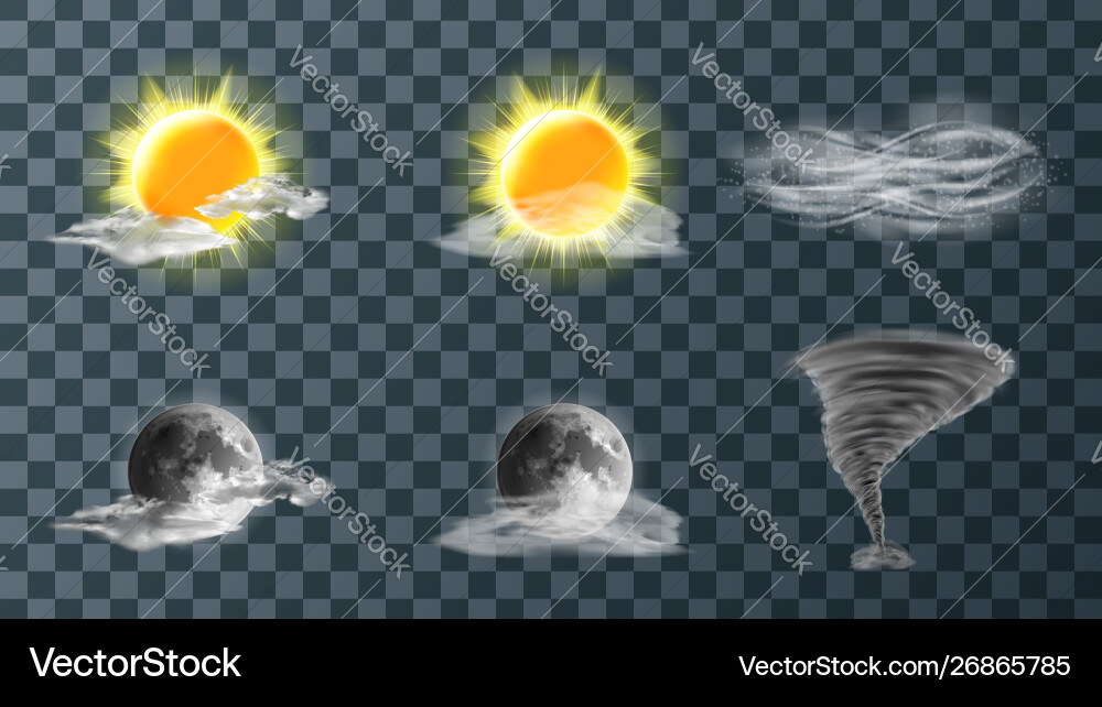 Realistic Weather Icons - Storms & Clouds Vector Image