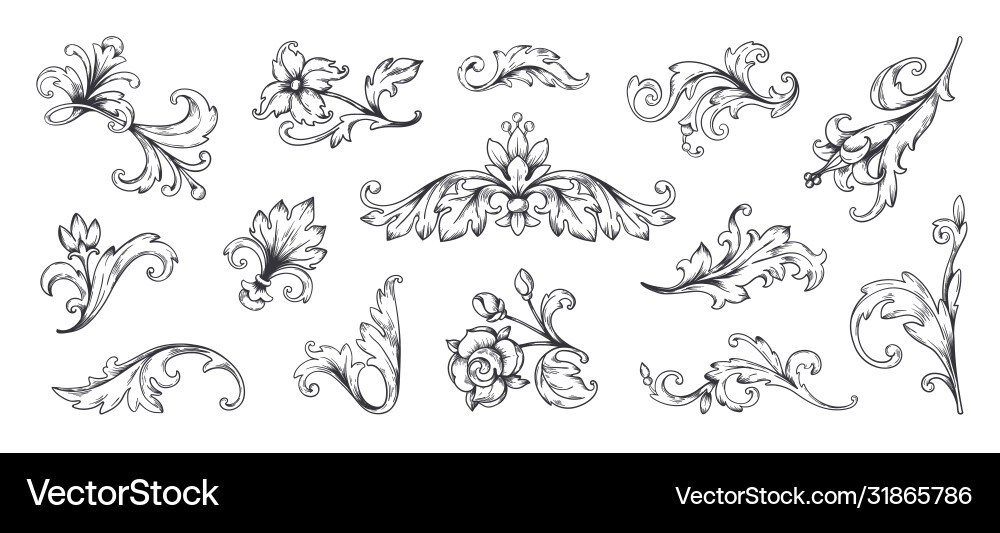 Baroque Floral Border Elements Royalty Free Vector Image