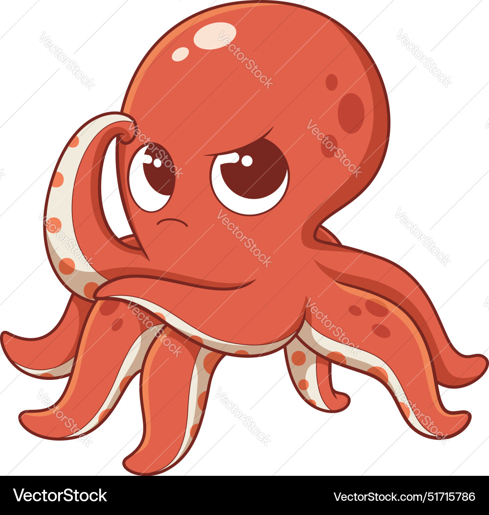 Cute octopus thinking cartoon Royalty Free Vector Image