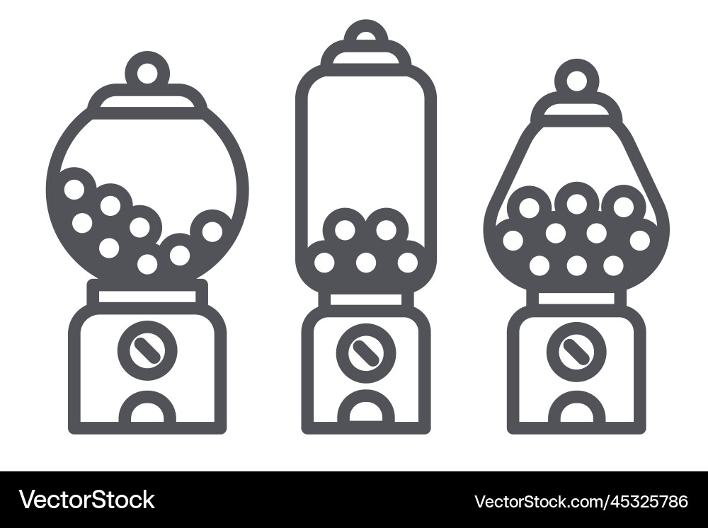 Gumball machine line icon set retro vending Vector Image