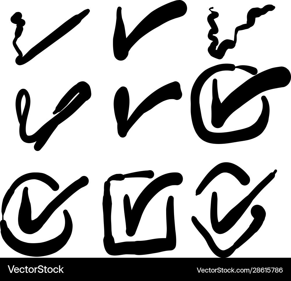 Hand drawn check mark icon set in cartoon doodle Vector Image