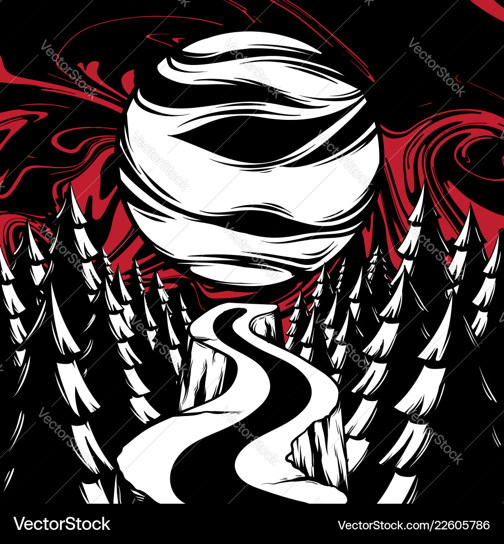 Hand drawn landscape with planet empty road Vector Image