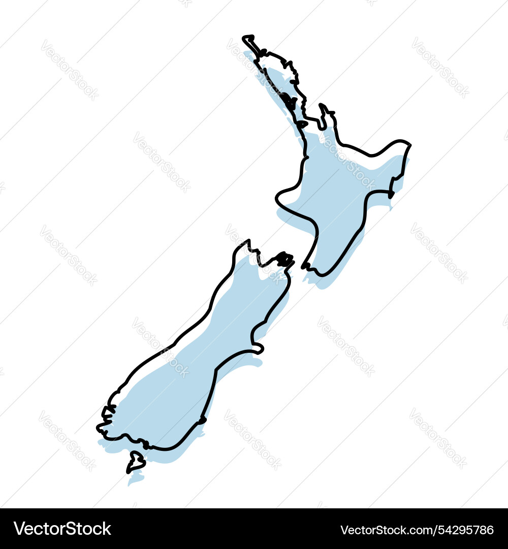 New zealand map with body and outline Royalty Free Vector
