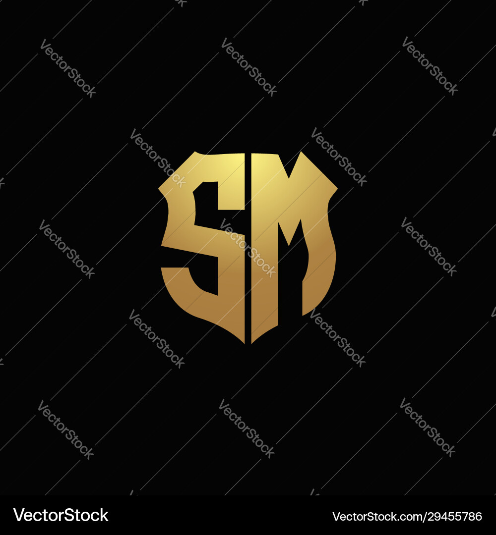 Sm logo monogram with gold colors and shield Vector Image