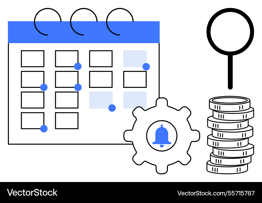 Calendar with notifications magnifying glass Vector Image