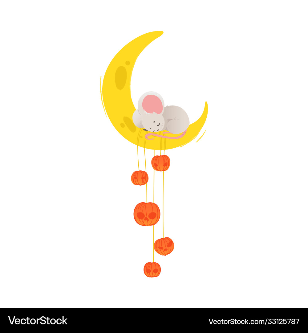 Cute cartoon mouse sleeping on cheese moon Vector Image