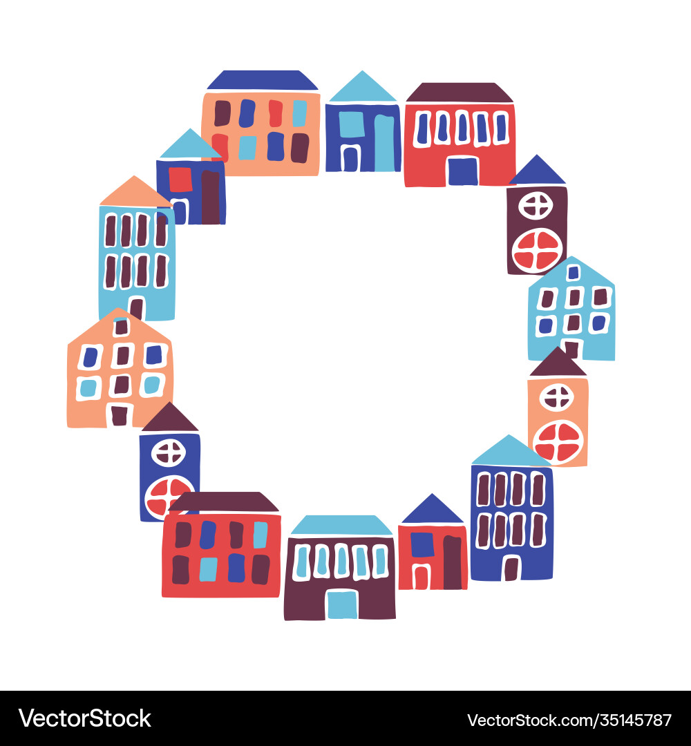 Frame with round houses modern flat hand drawn Vector Image