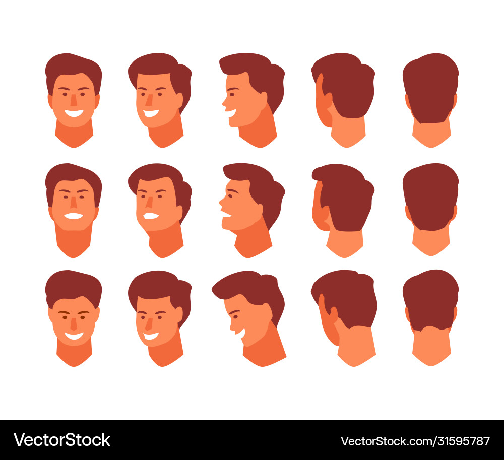 Male head from different angles Royalty Free Vector Image