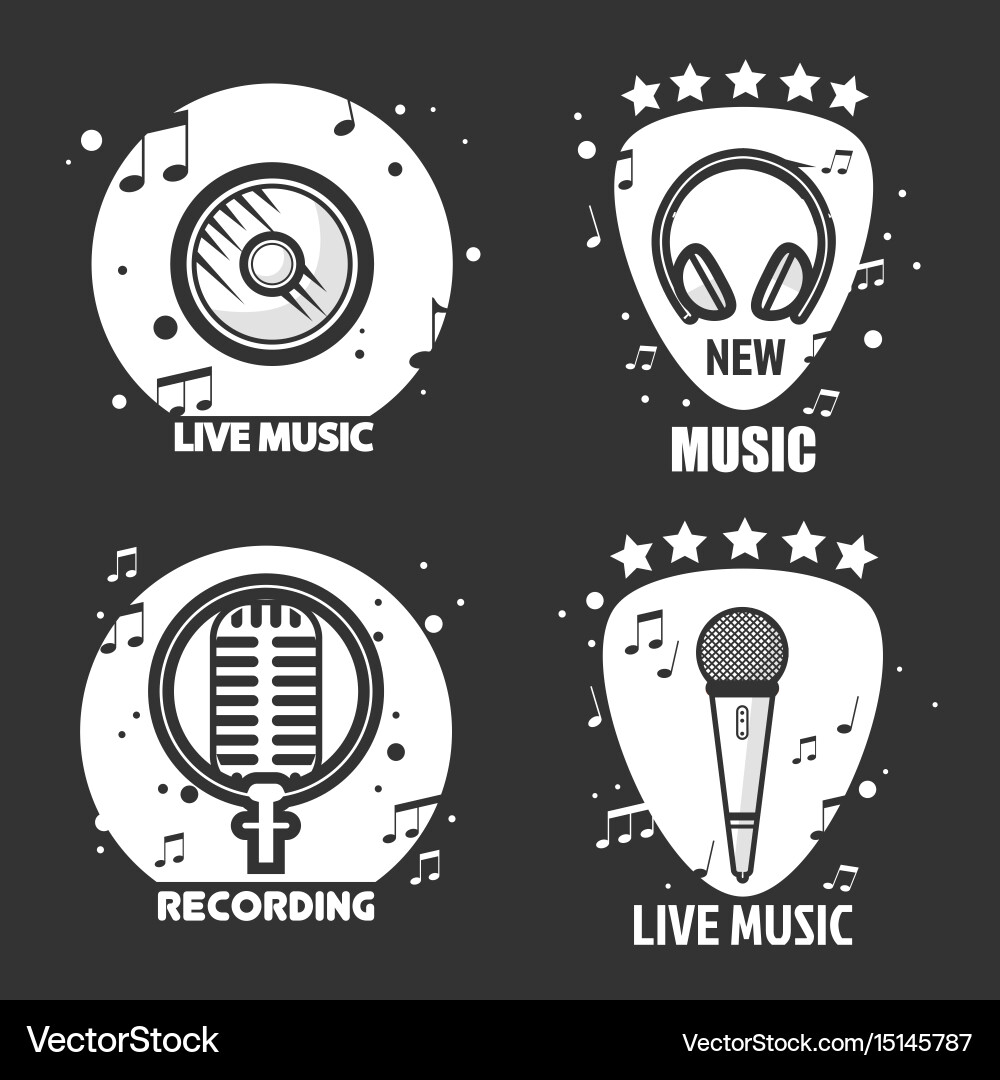 Music labels headphone microphone Royalty Free Vector Image