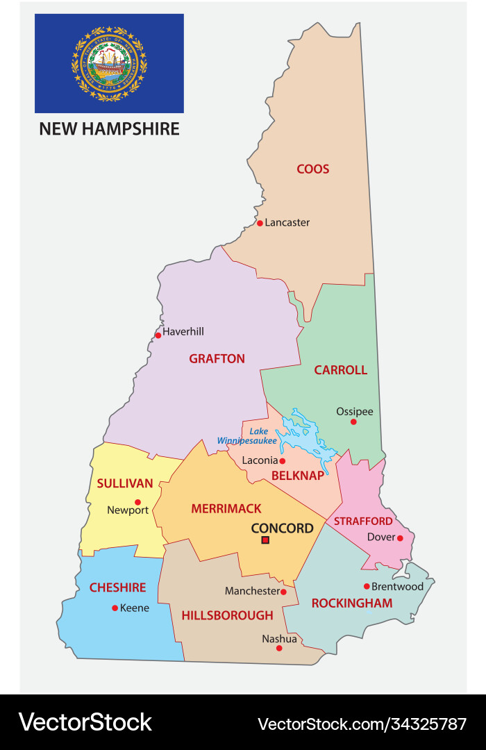 New Hampshire Administrative Map Royalty Free Vector Image
