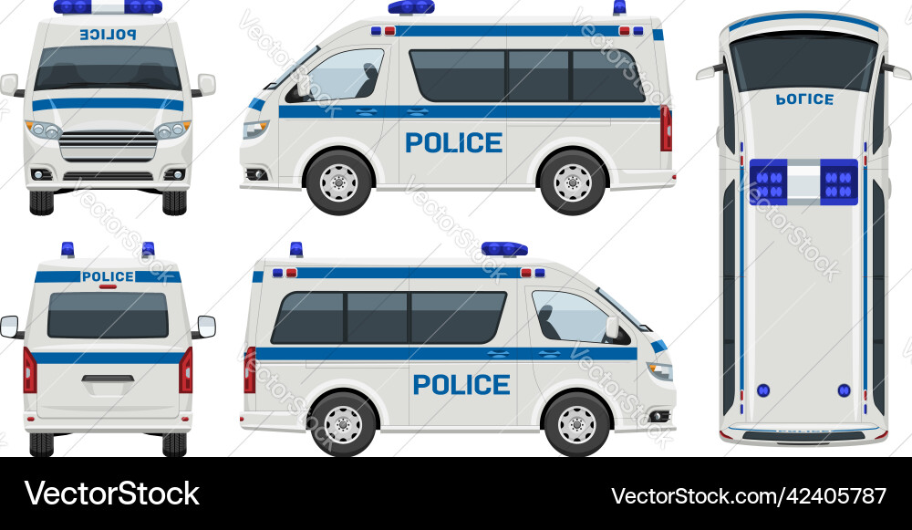 Police car template side front back top view Vector Image