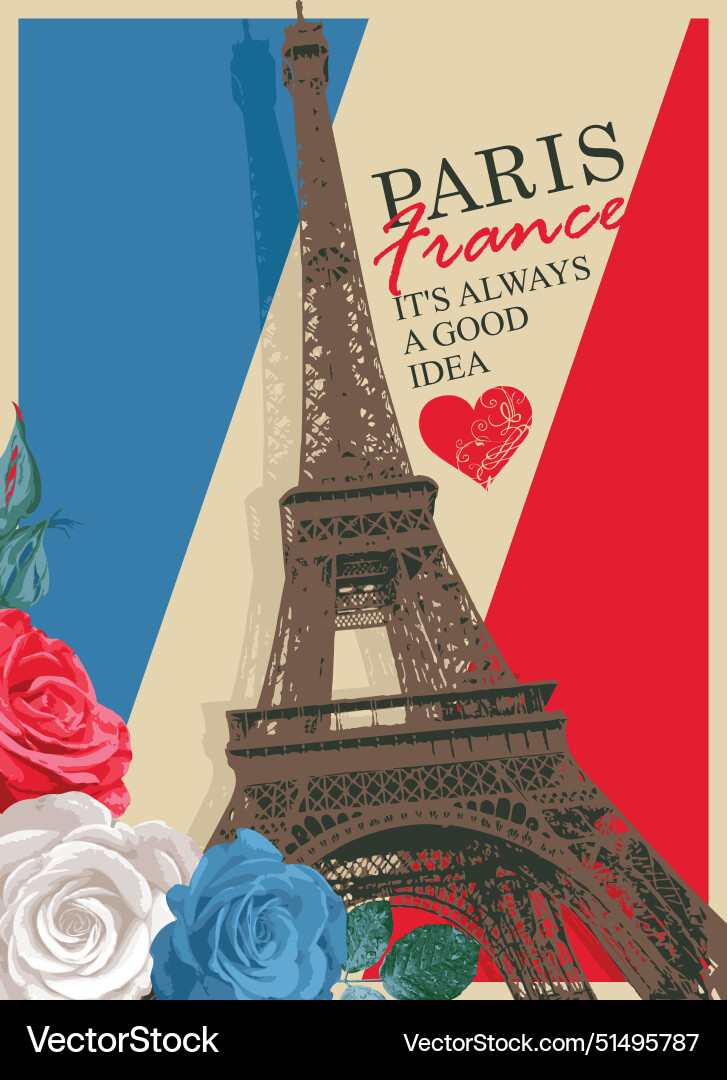 Retro postcard with eiffel tower in paris Vector Image