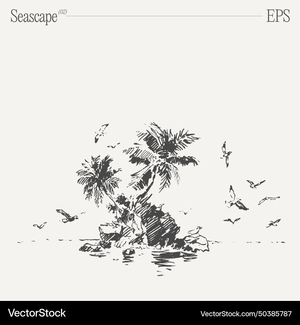Seascape with palm trees sketch Royalty Free Vector Image