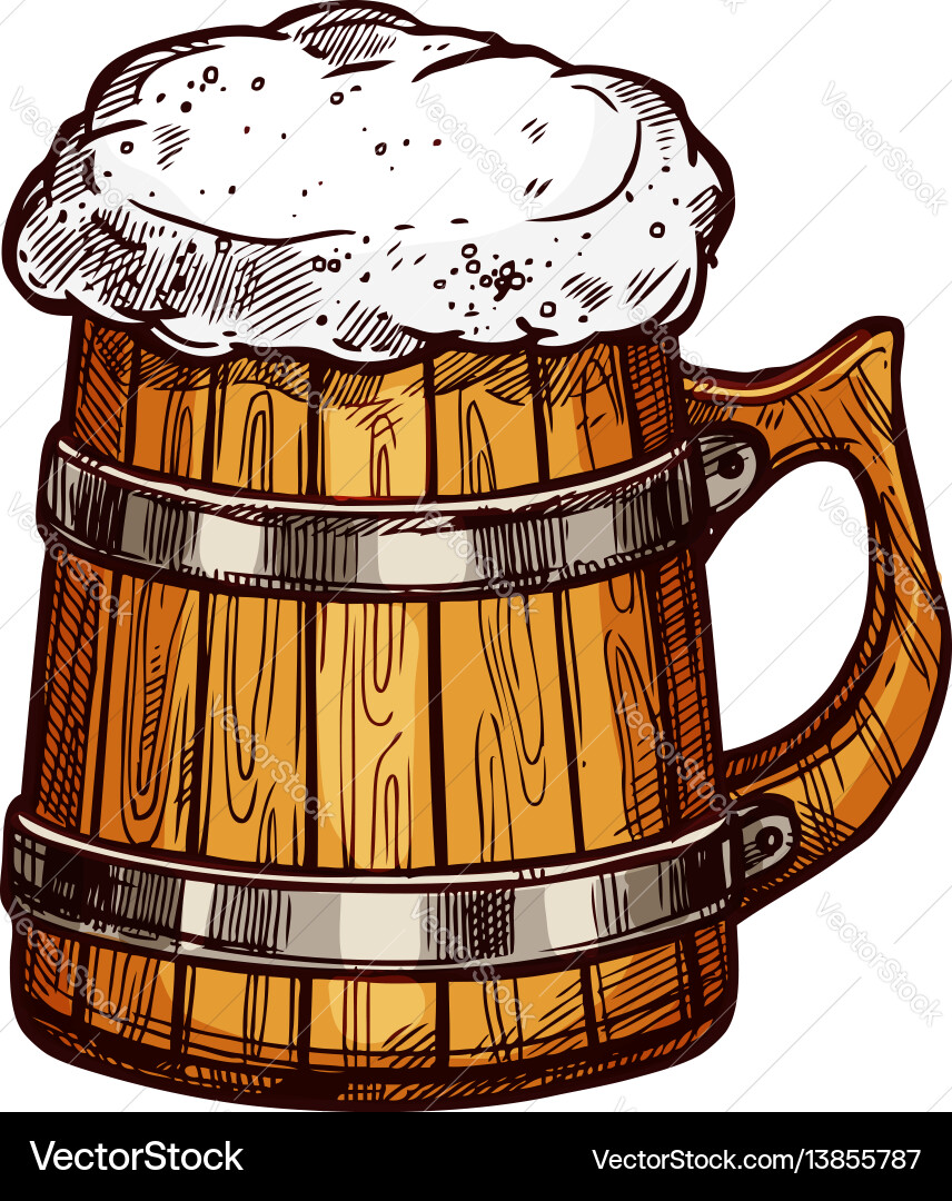 Wooden Beer Mug Sketch Royalty Free Vector Image