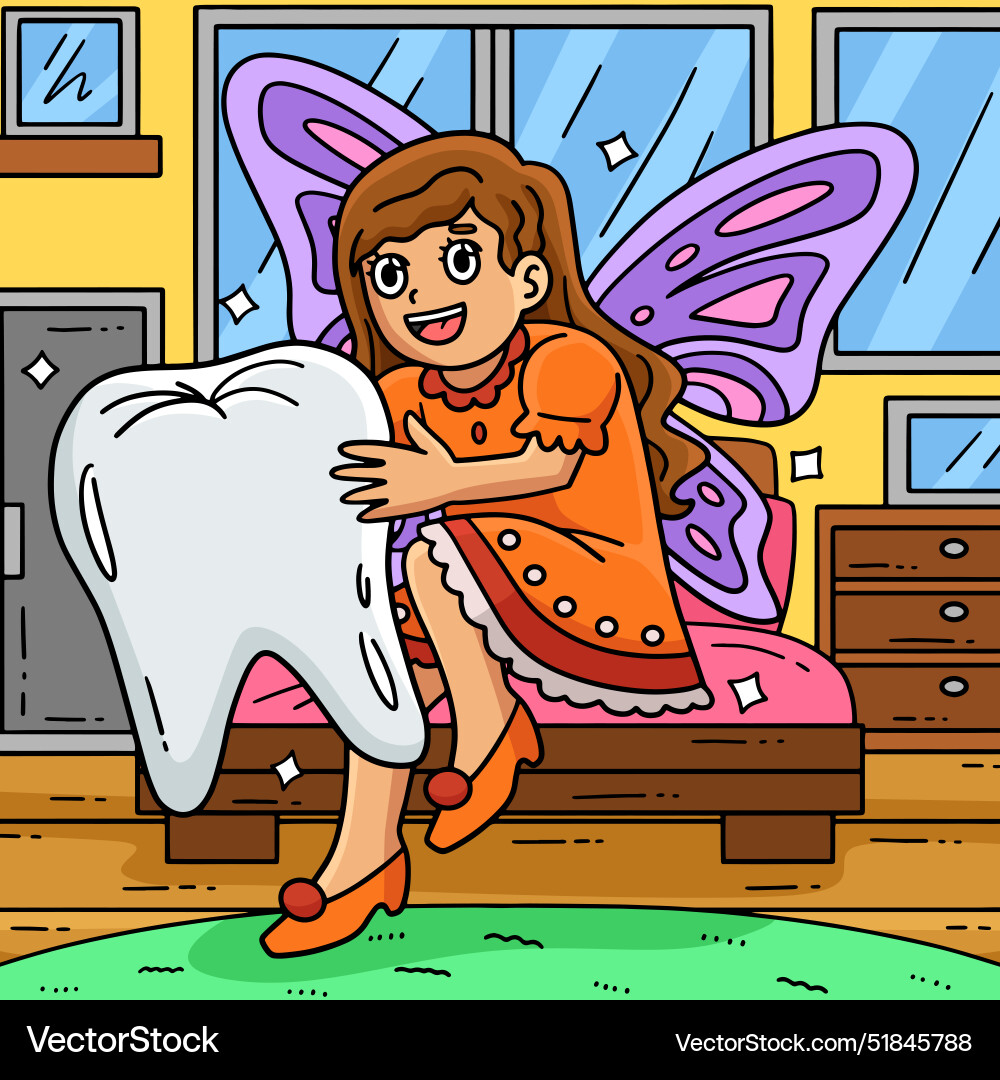 Dental care tooth fairy colored cartoon Royalty Free Vector