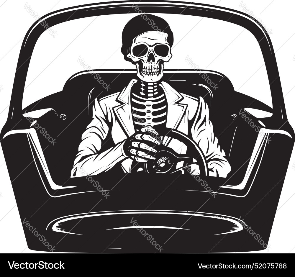 Haunted hatchback skeleton riding car graphic Vector Image