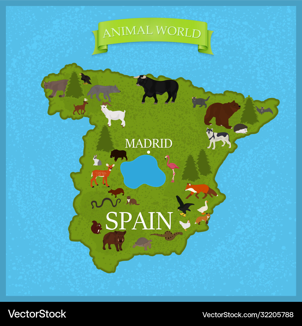 Map spain with animals and trees Royalty Free Vector Image