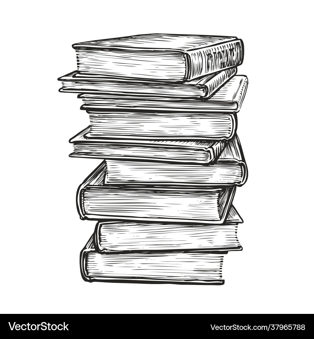 Stack books hand drawn sketch Royalty Free Vector Image