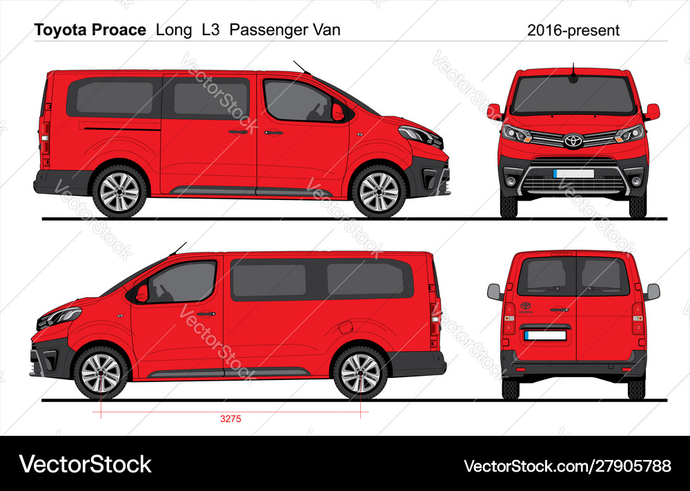 Toyota Proace Passenger L3 Van 2016-Present Vector Image