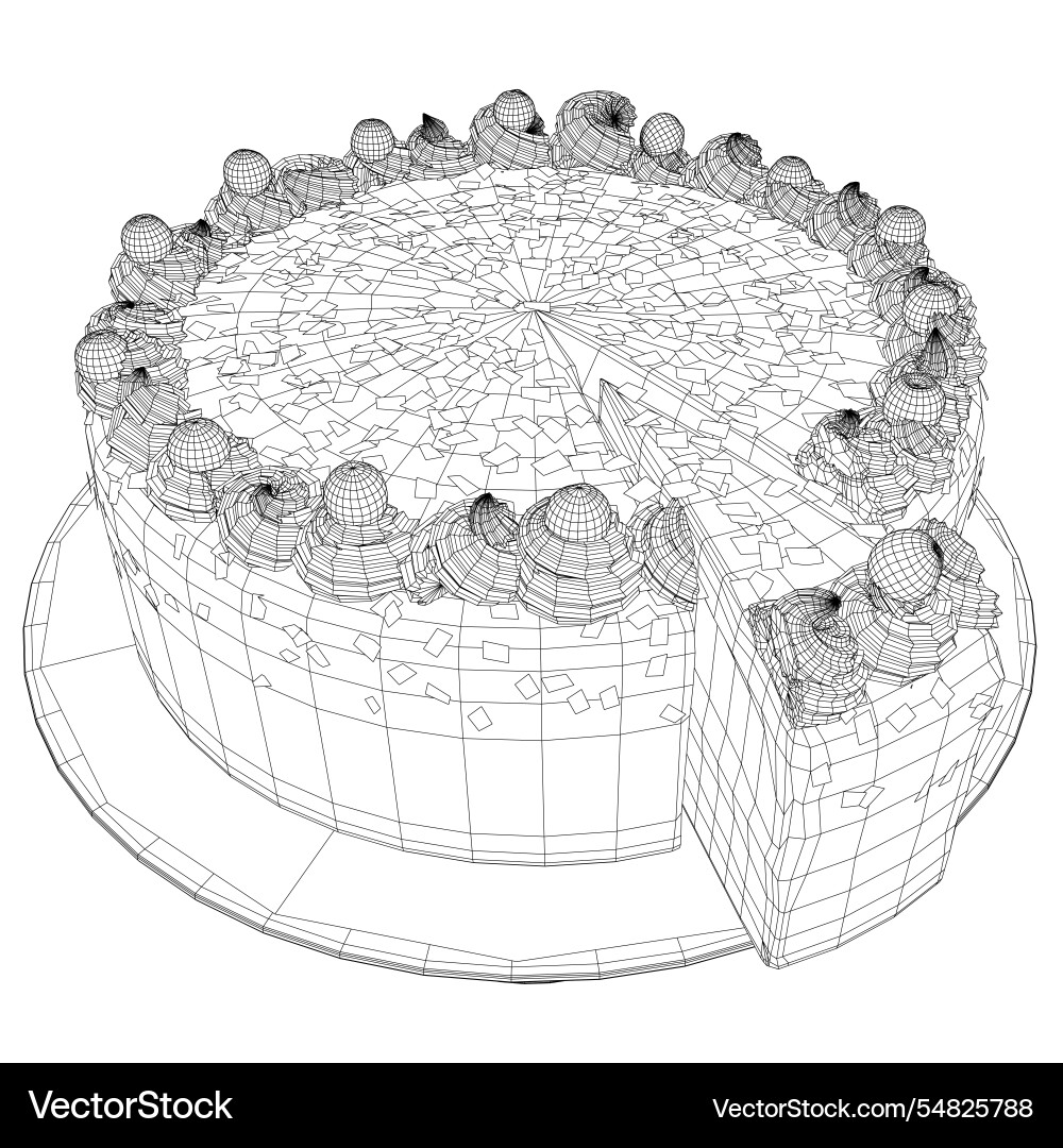 Wireframe cake birthday in contour line art Vector Image